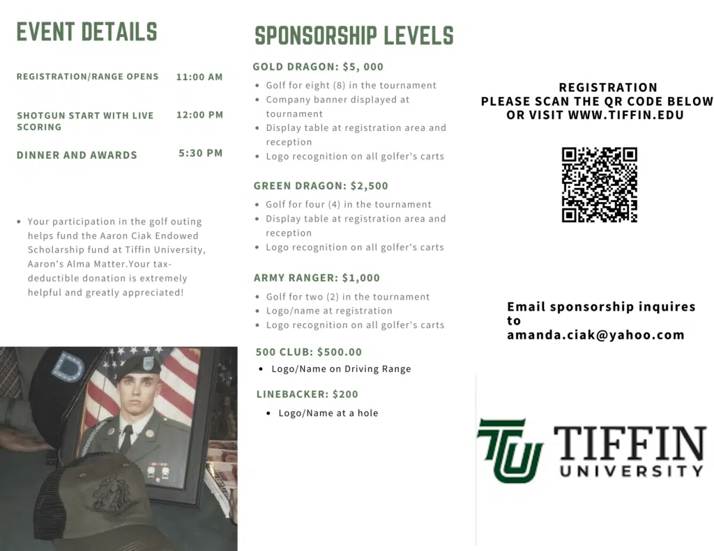 Aaron Ciak Golf Outing - Sponsorship Opportunities | Tiffin University